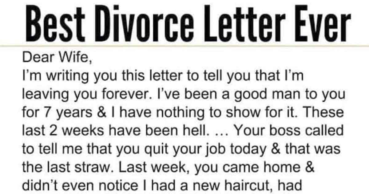 Wife receives a divorce letter from husband, her reply is brilliant